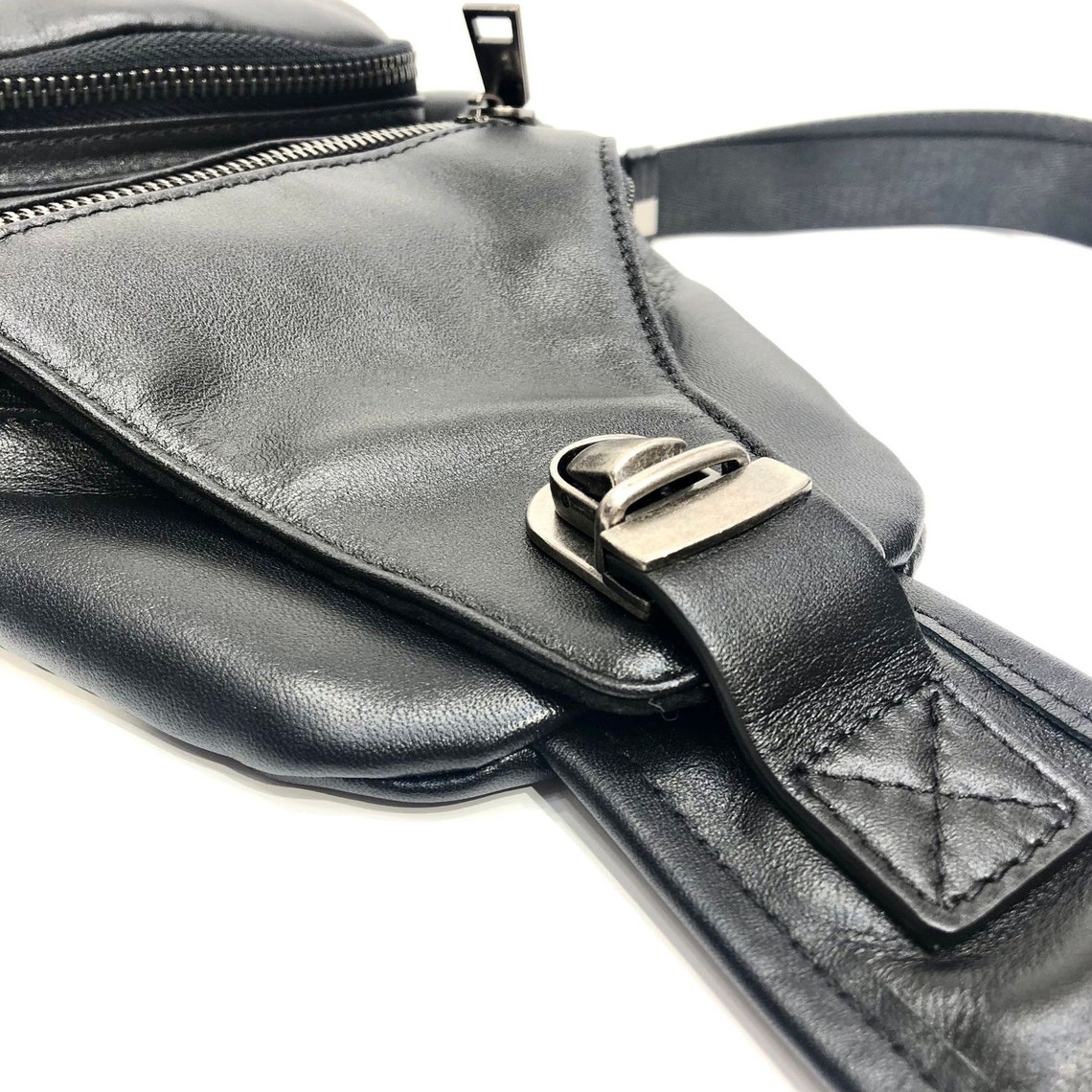 Black Leather Sling Bag Women, Handmade Sling Backpack Festival Gift ...