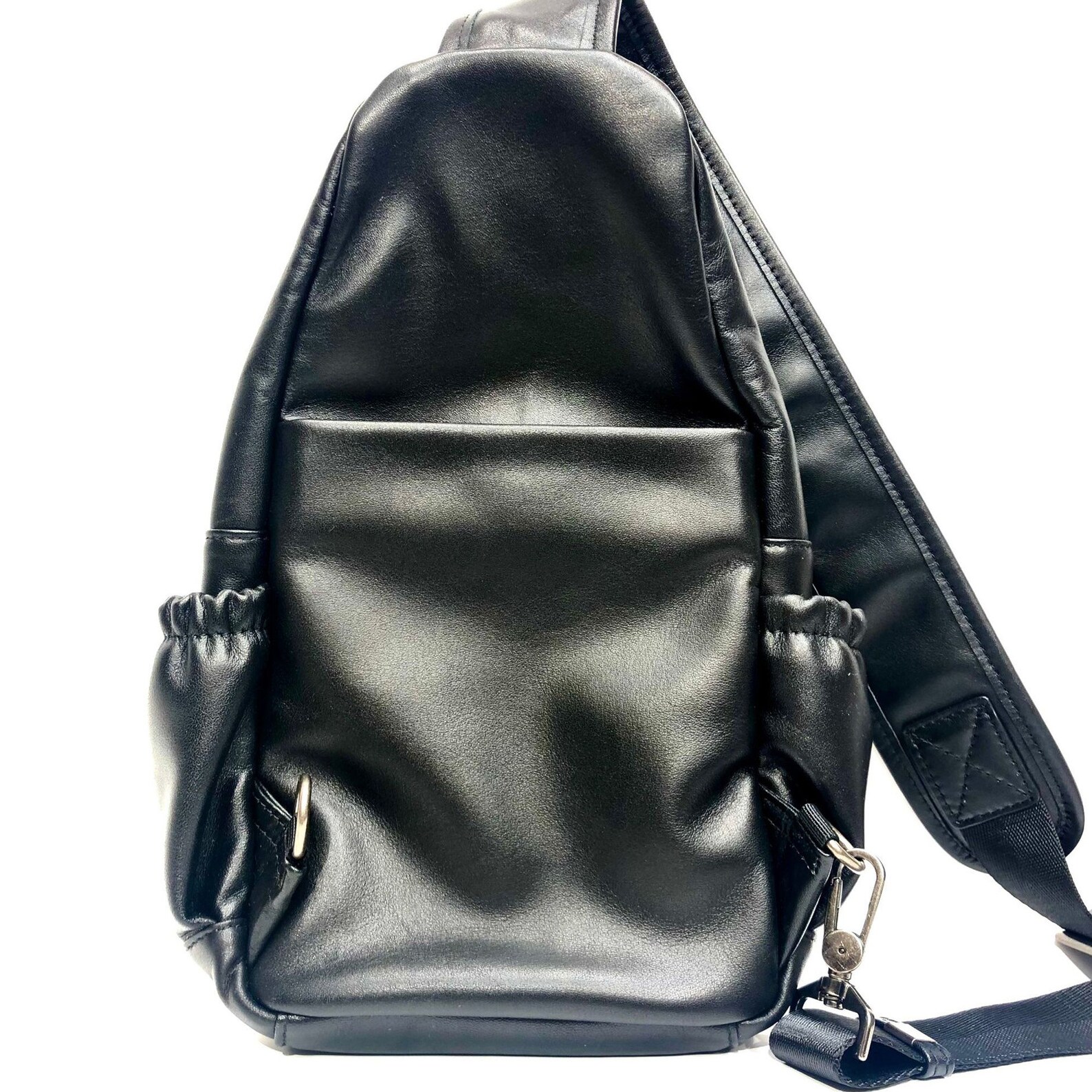 Black Leather Sling Bag Women, Handmade Sling Backpack Festival Gift ...