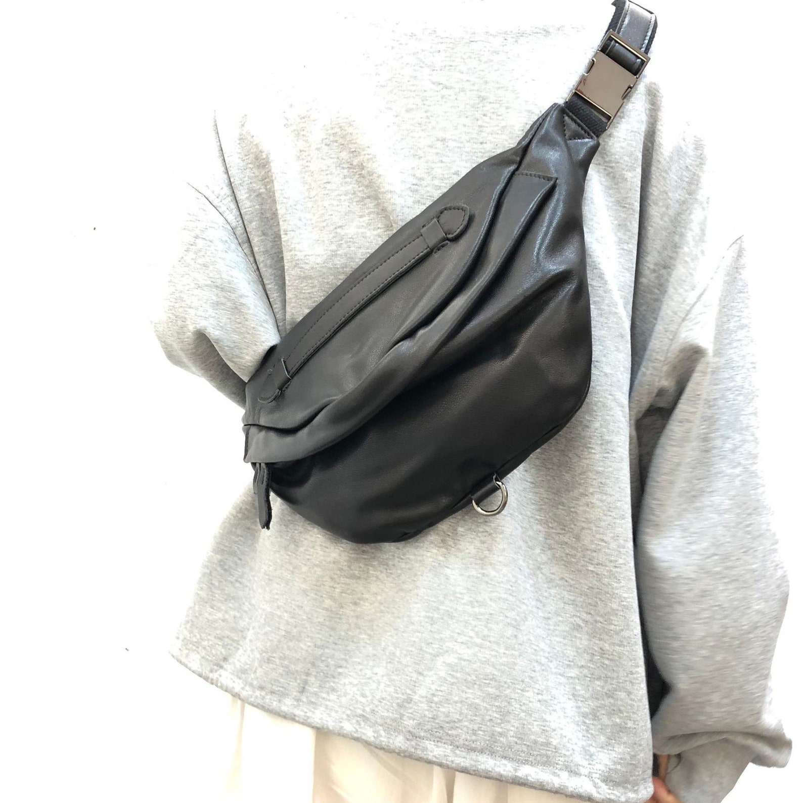 Black Leather Sling Backpack for Women Large Crossbody Sling - Etsy