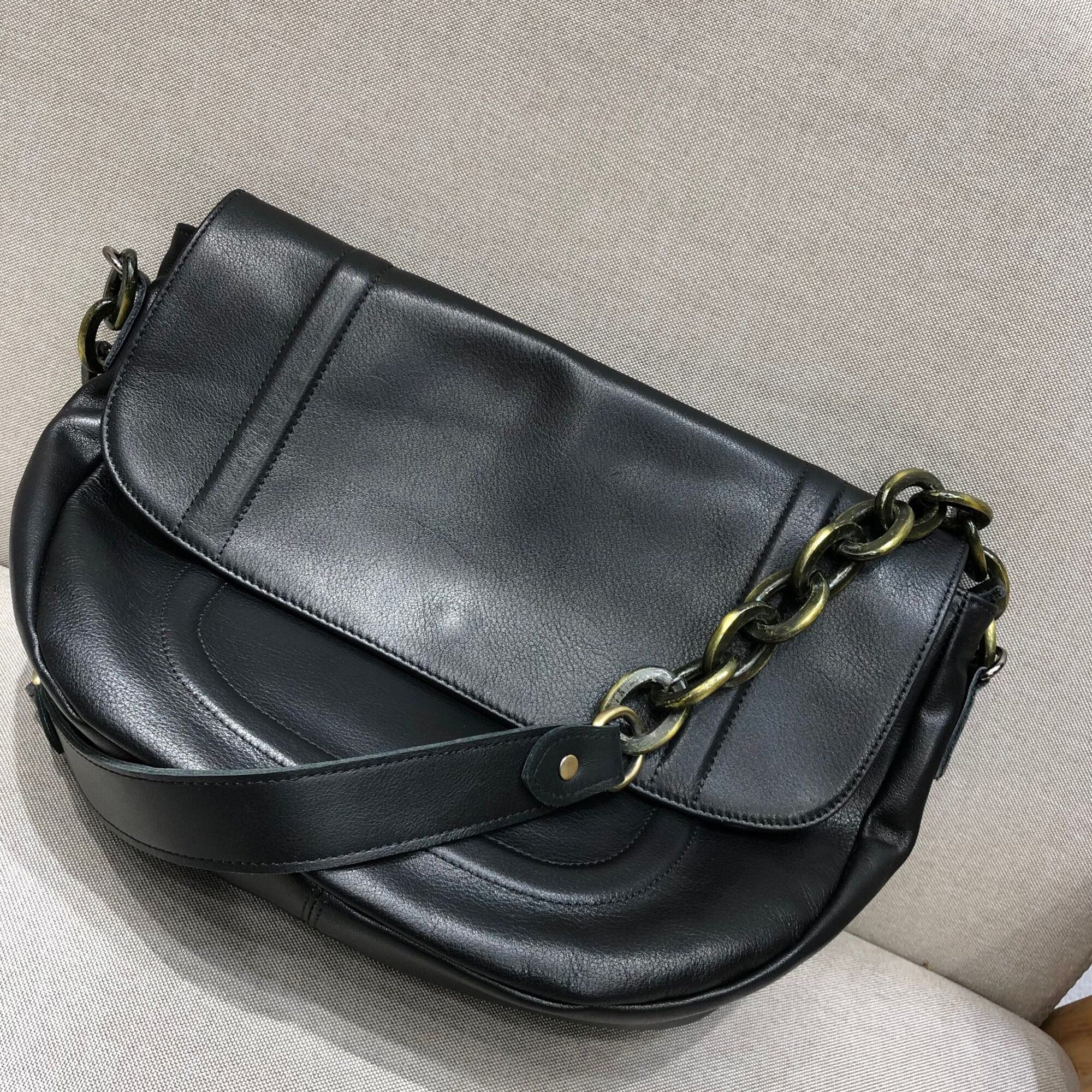 Large Sling Bag for Women, Black Leather Sling Backpack Crossbody - Etsy