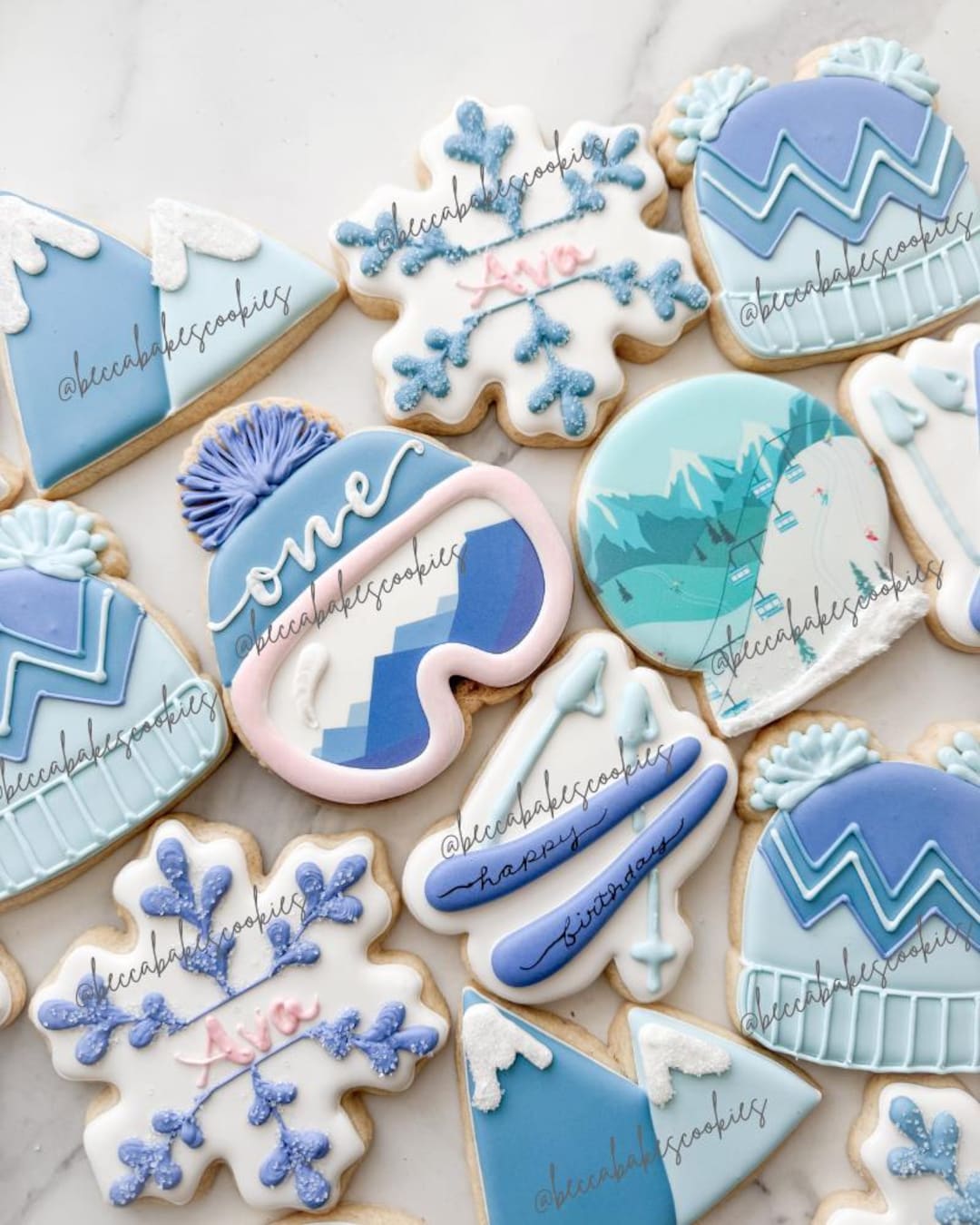 2 Dozen Customizable Ski Birthday | Skiing Into One Party Cookies | Ski ...