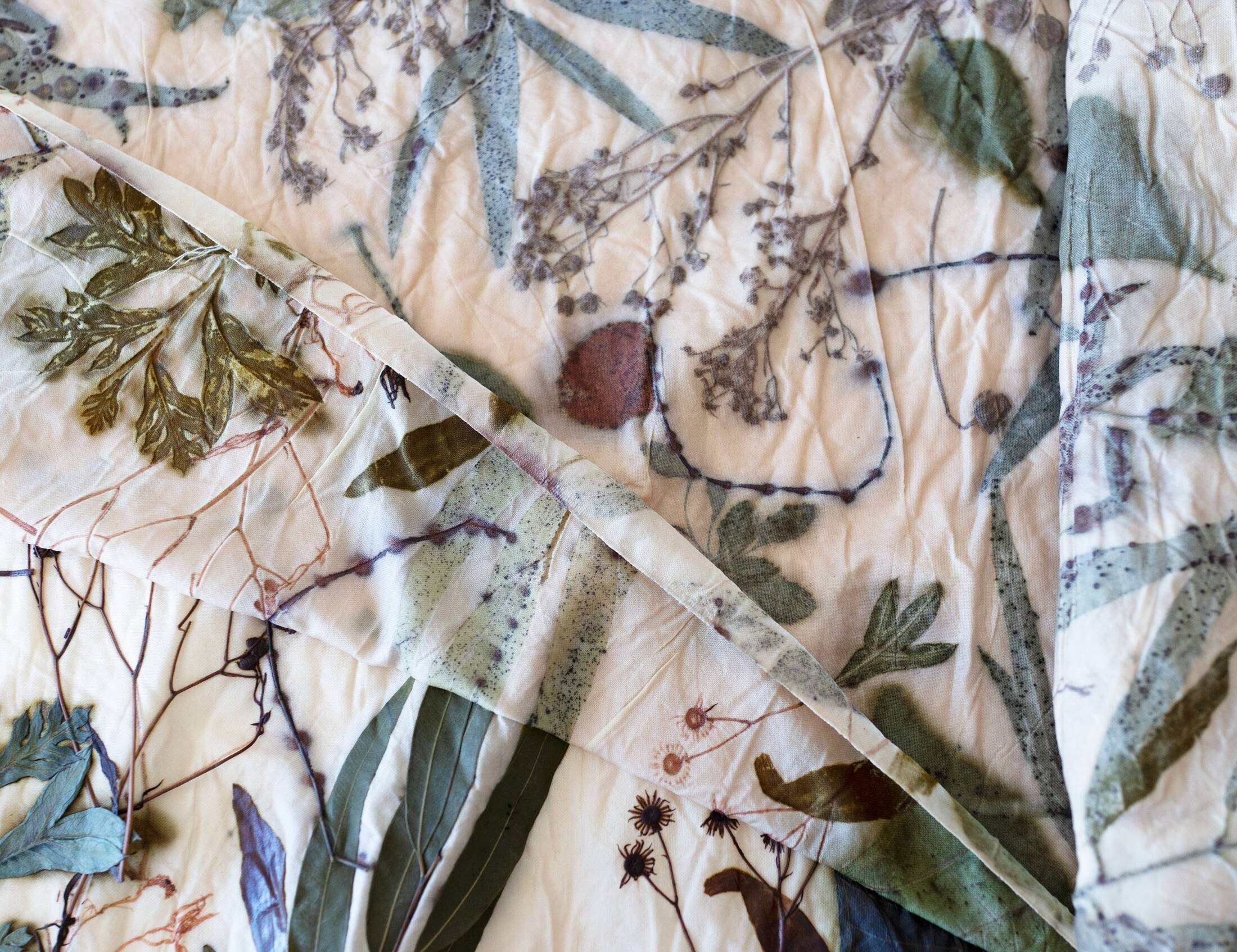 Artisan Silk Yardage Hand Printed With Leaves and Flowers, High Quality ...