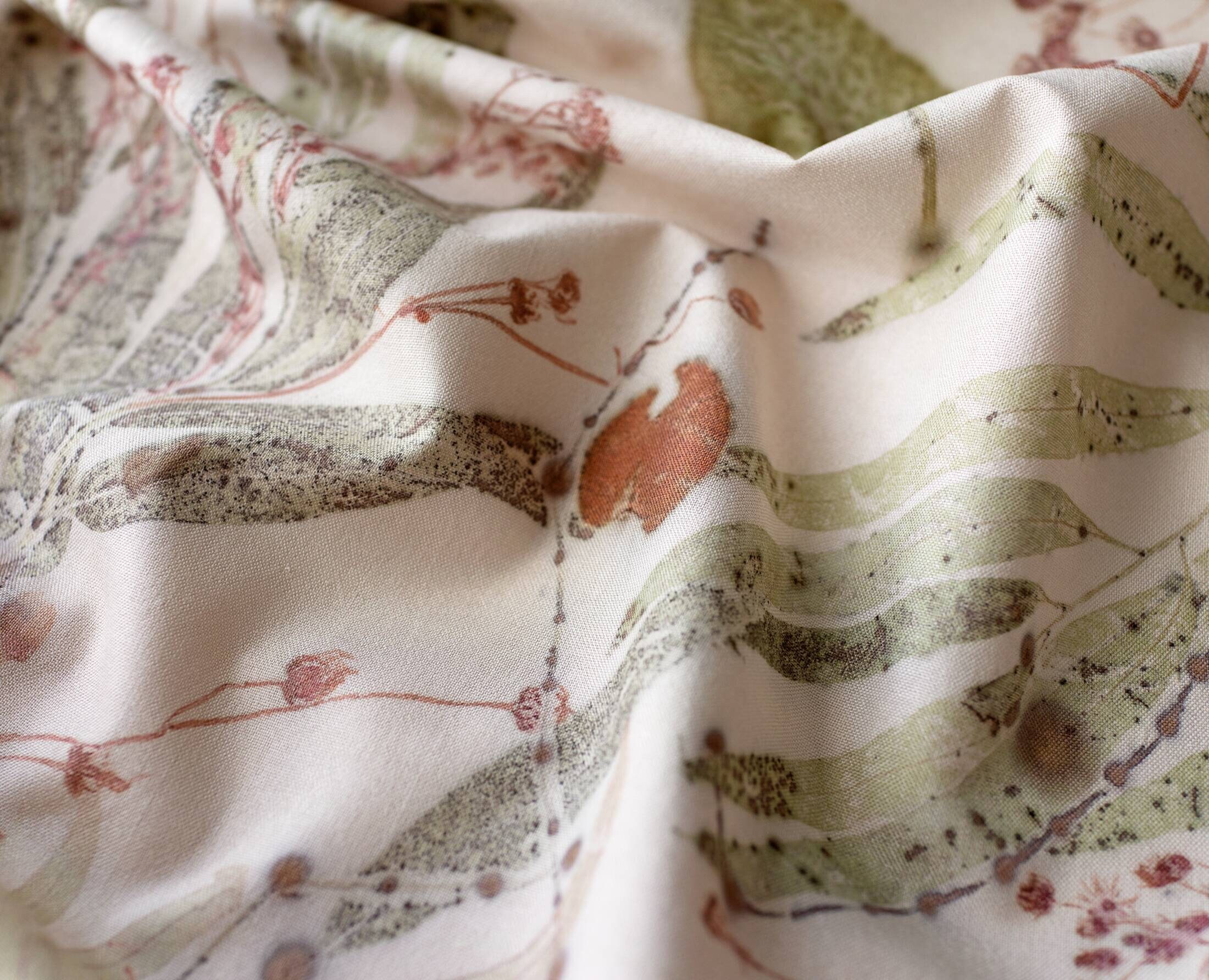 Artisan Silk Yardage Hand Printed With Leaves and Flowers, High Quality ...
