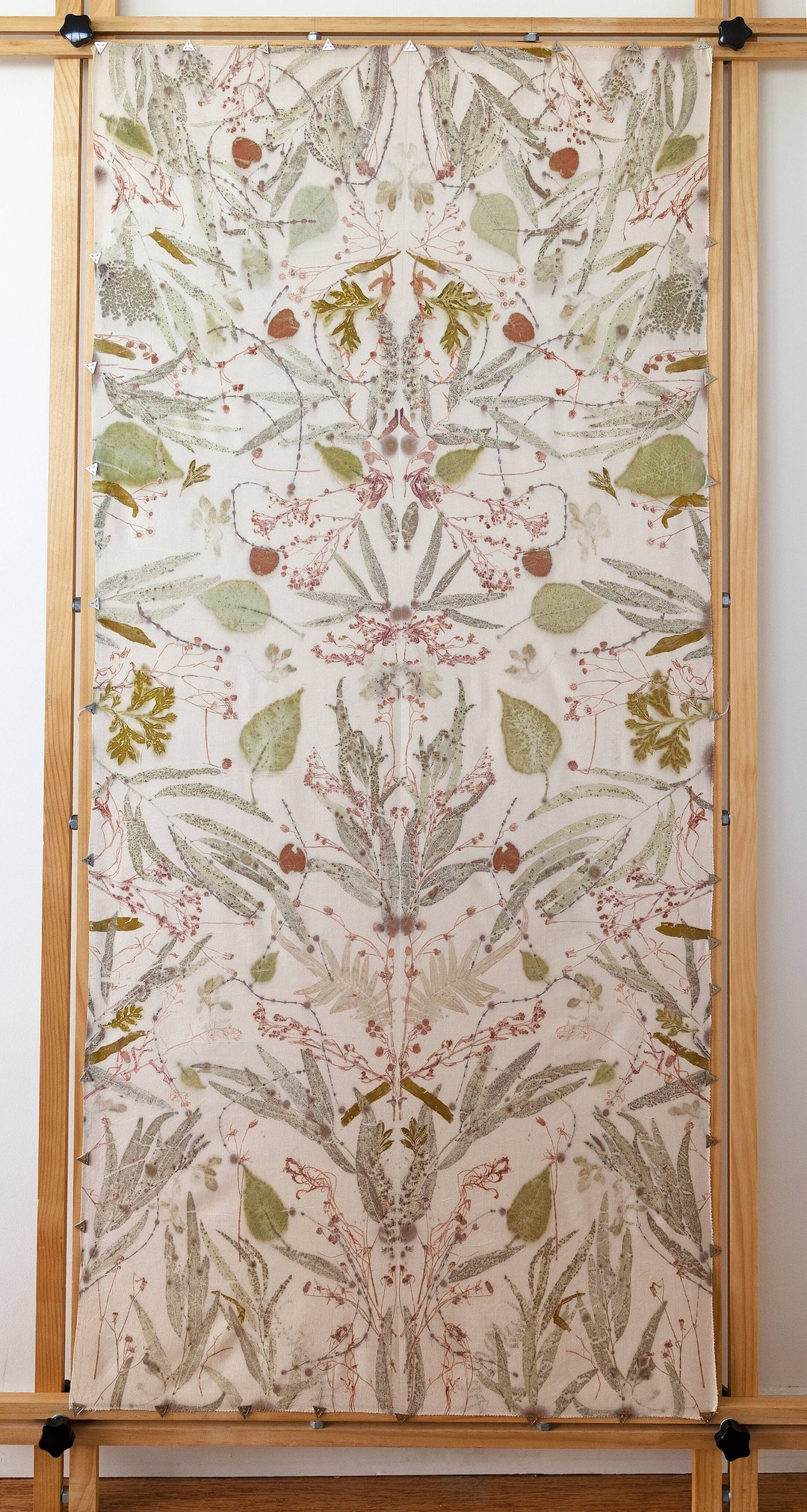 Artisan Silk Yardage Hand Printed With Leaves and Flowers, High Quality ...