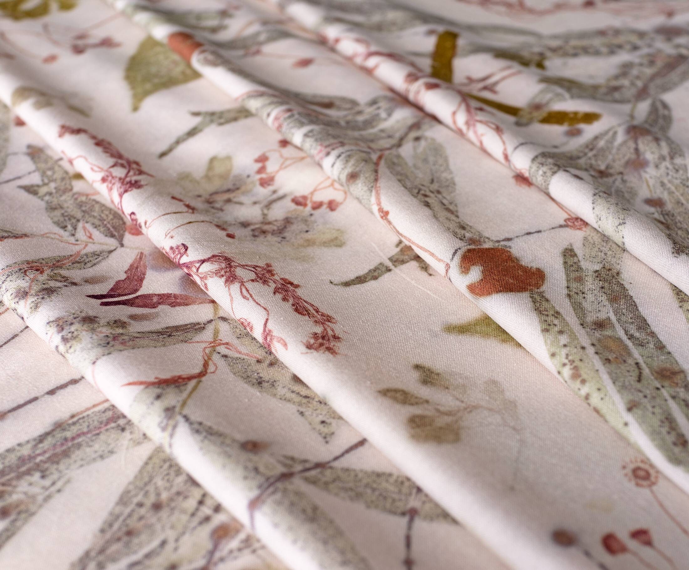 Artisan Silk Yardage Hand Printed With Leaves and Flowers, High Quality ...