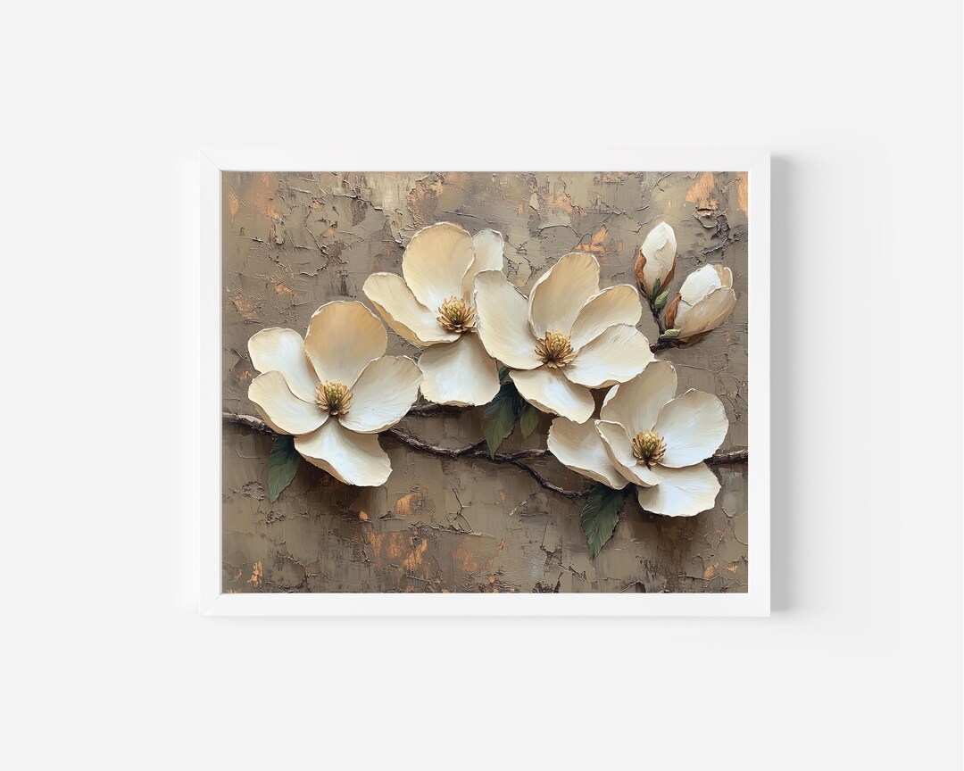 Rustic Magnolia Blossoms Wall Art - Modern Cottagecore Earthy Botanical ...