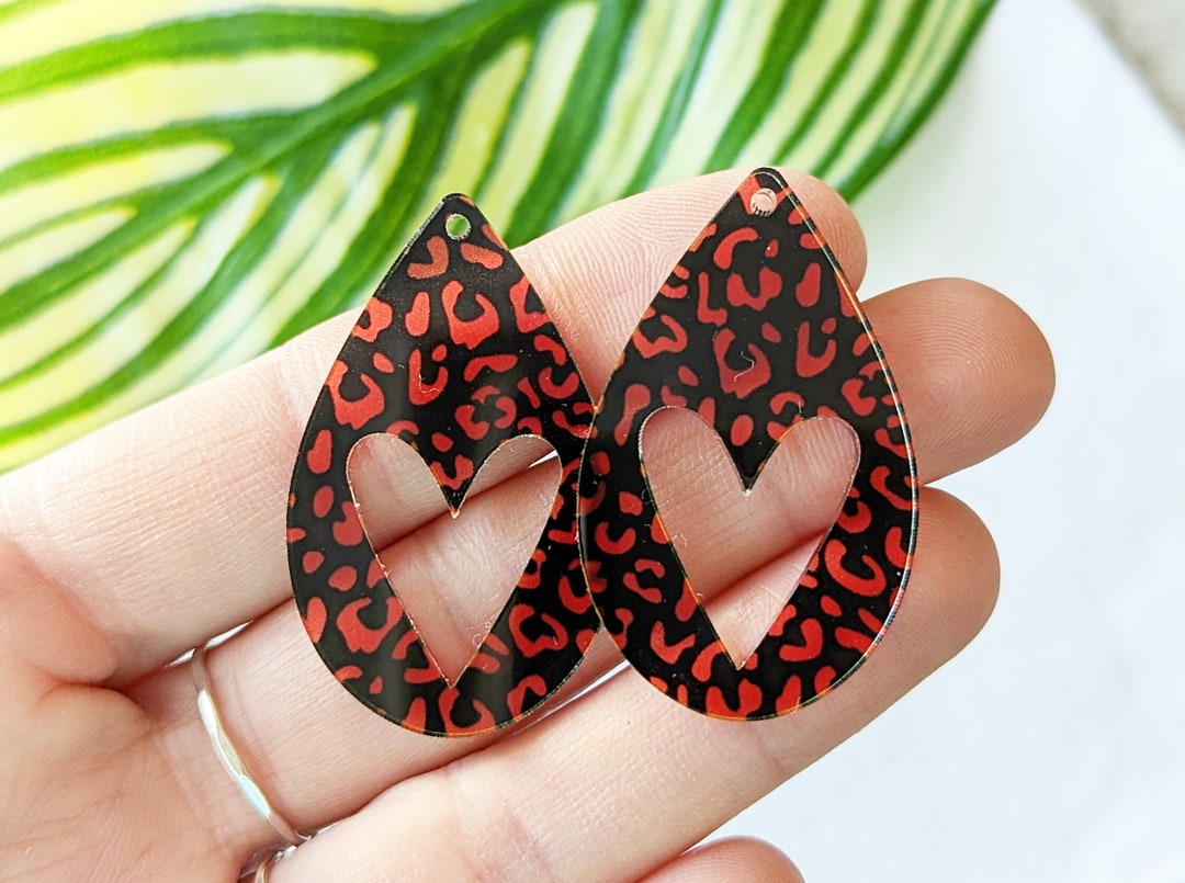 Red Leopard Heart Earring Blanks Heart Earring Findings - Etsy