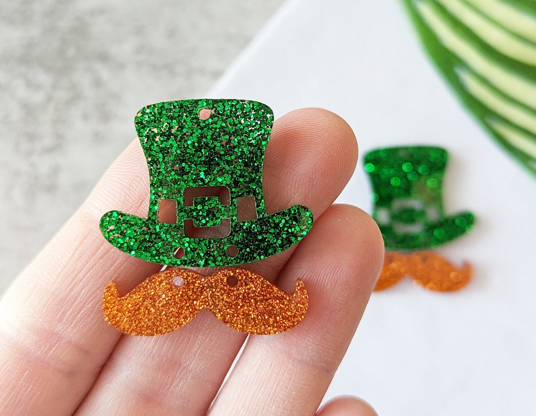Leprechaun Hat and Mustache Earrings, Acrylic Glitter Earring Supplies ...