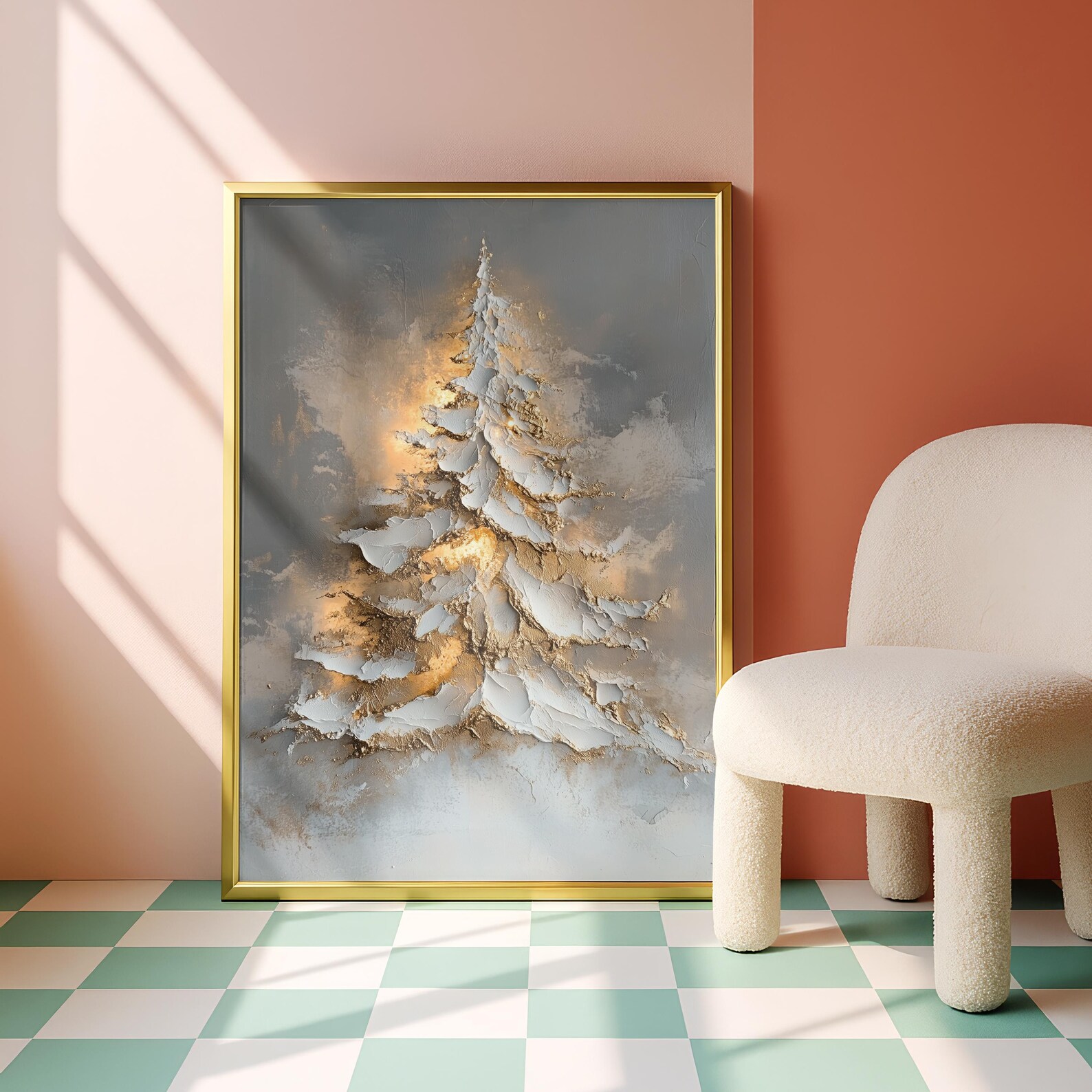 Festive Sculptural Christmas Tree Painting - Elegant Abstract Holiday ...