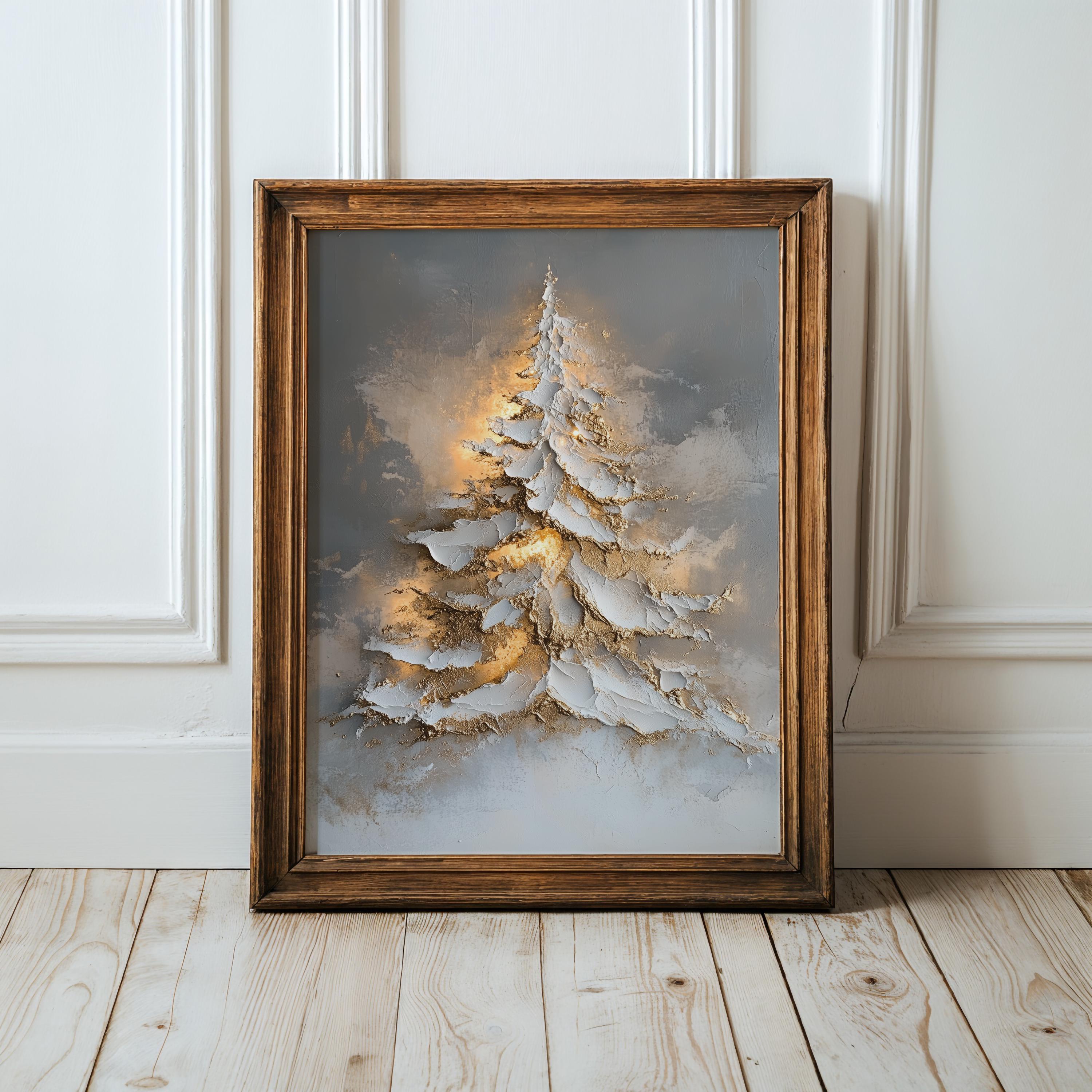 Festive Sculptural Christmas Tree Painting - Elegant Abstract Holiday ...
