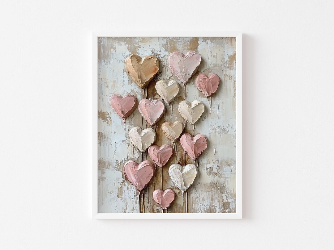 Modern Hearts Impasto Bouquet Painting - Shabby Chic Romantic Art ...