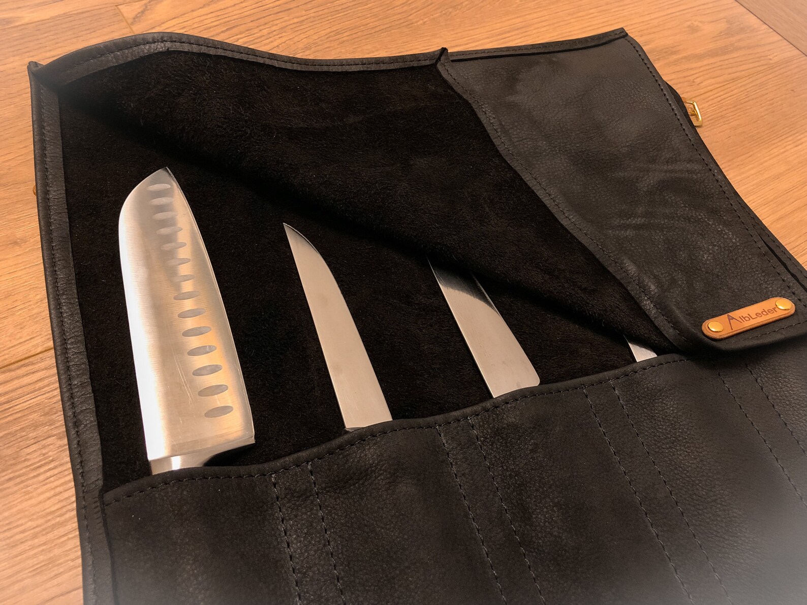 Chef Messer Tasche Leder (5 Steckplätze) Messerrolle Lederrolle Köcher ...