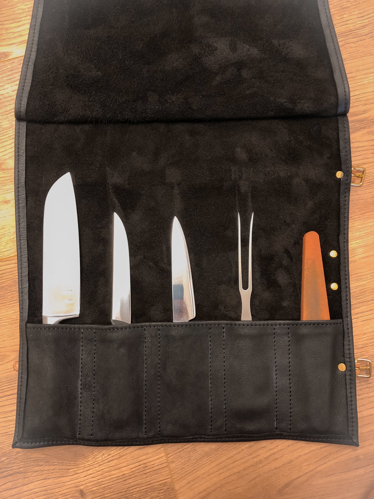 Chef Messer Tasche Leder (5 Steckplätze) Messerrolle Lederrolle Köcher ...