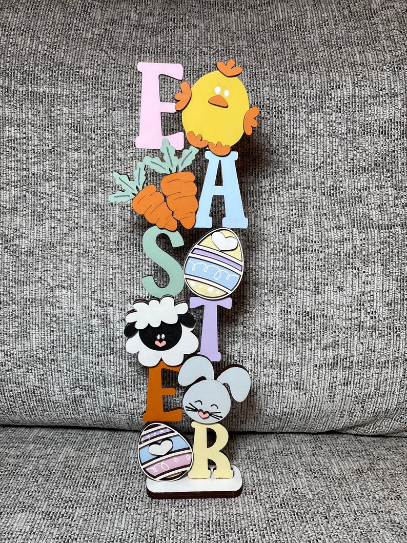 EASTER STACKER PLAQUE Easter Text Stacker With Eggs / Stacking Easter Sign / Happy Easter Sign ...