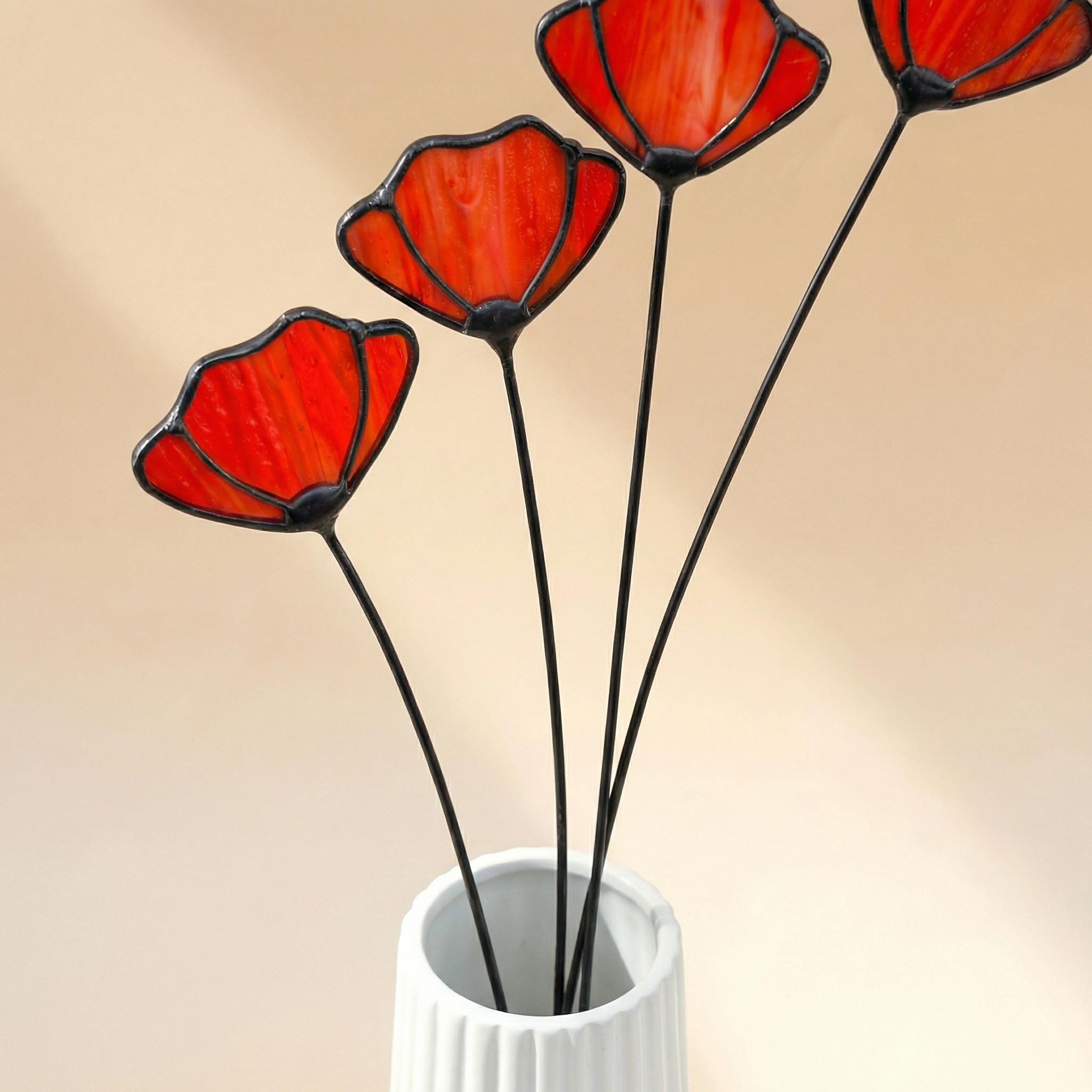 Stained Glass Red Flower on a Stem - Single Branch - Etsy