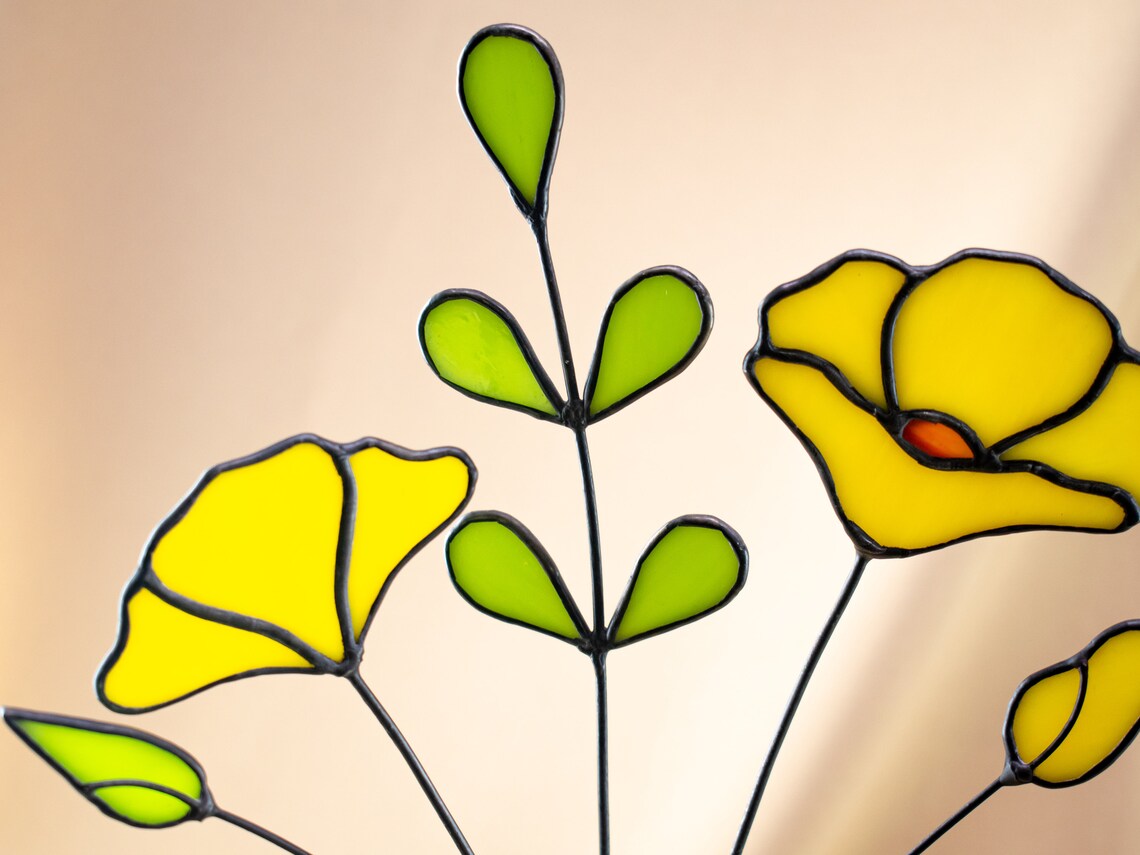 California Poppy Stained Glass Bouquet Poppies Flower Stained - Etsy
