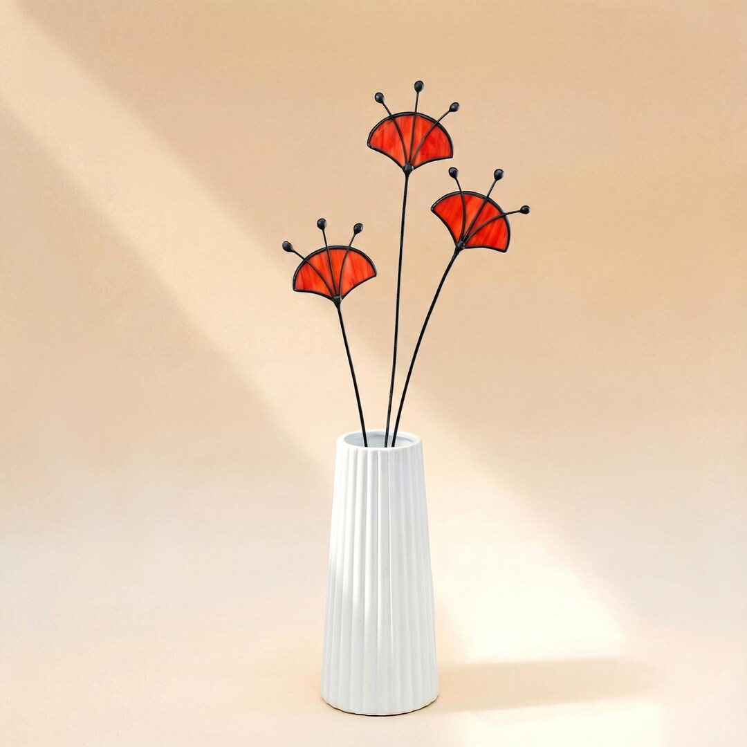 Stained Glass Red Flower on a Stem - Single Branch - Etsy