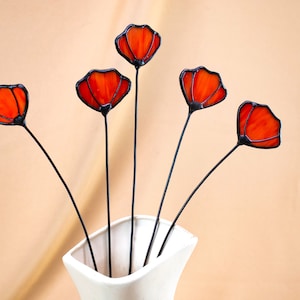 Stained Glass Red Flower on a Stem - Single Branch - Etsy