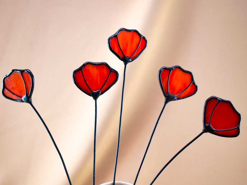 Stained Glass Red Flower on a Stem - Single Branch - Etsy