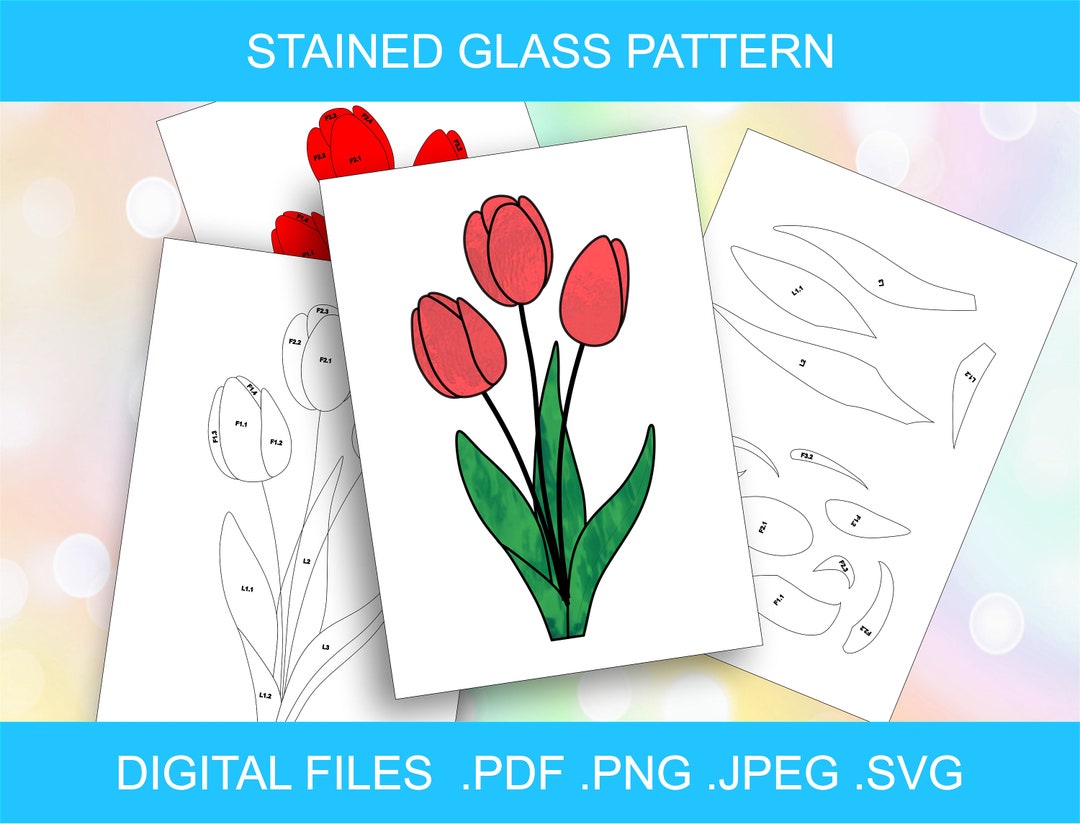 Stained Glass Pattern Flowers Tulip to Beginner, Digital Download Pdf ...