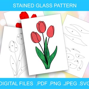 Stained Glass Pattern Flowers Tulip to Beginner, Digital Download Pdf ...
