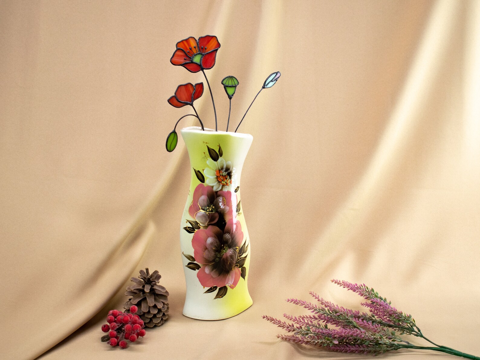 Stained Glass Flower Bouquet Poppy on Stem, Window Hangings - Etsy