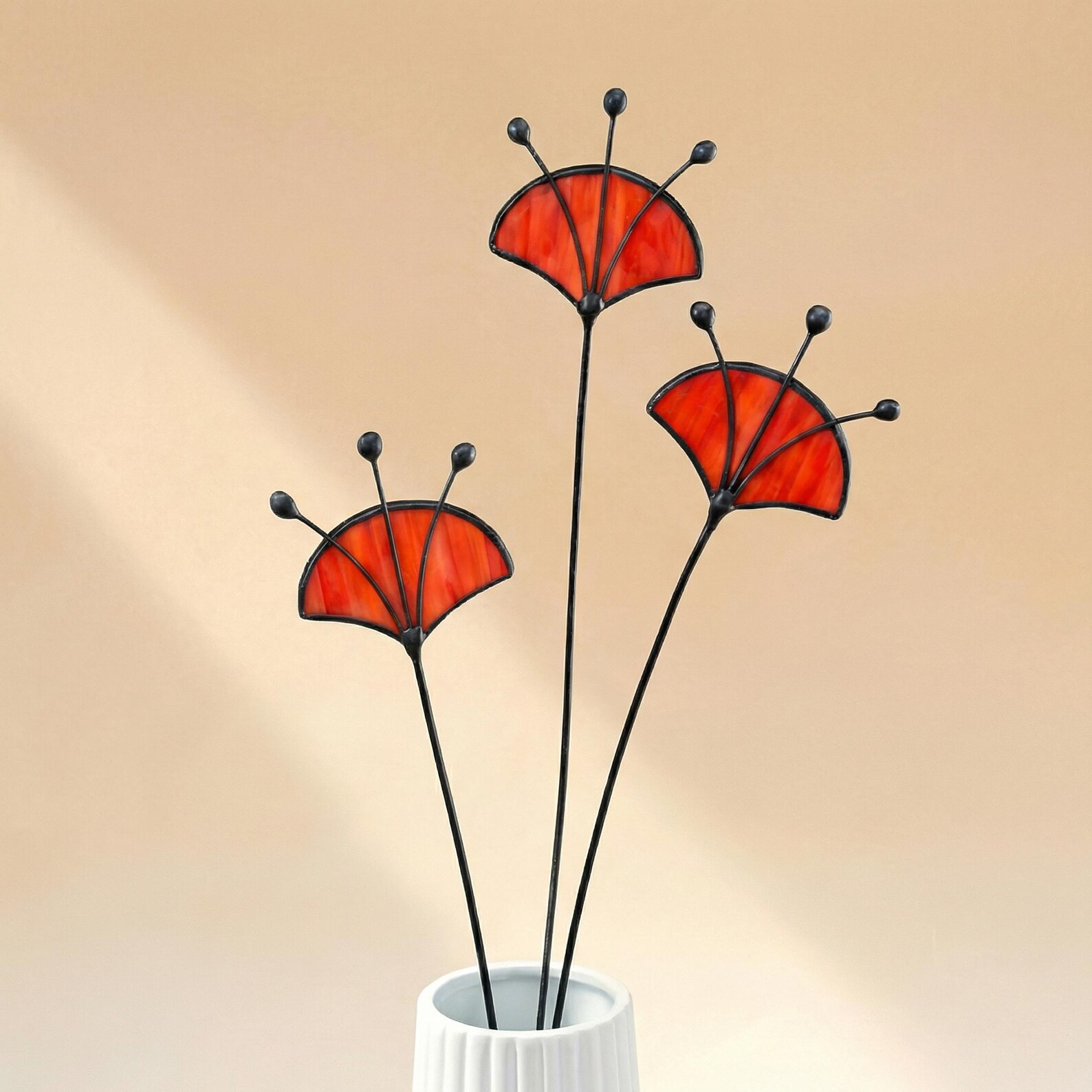 Stained Glass Red Flower on a Stem - Single Branch - Etsy