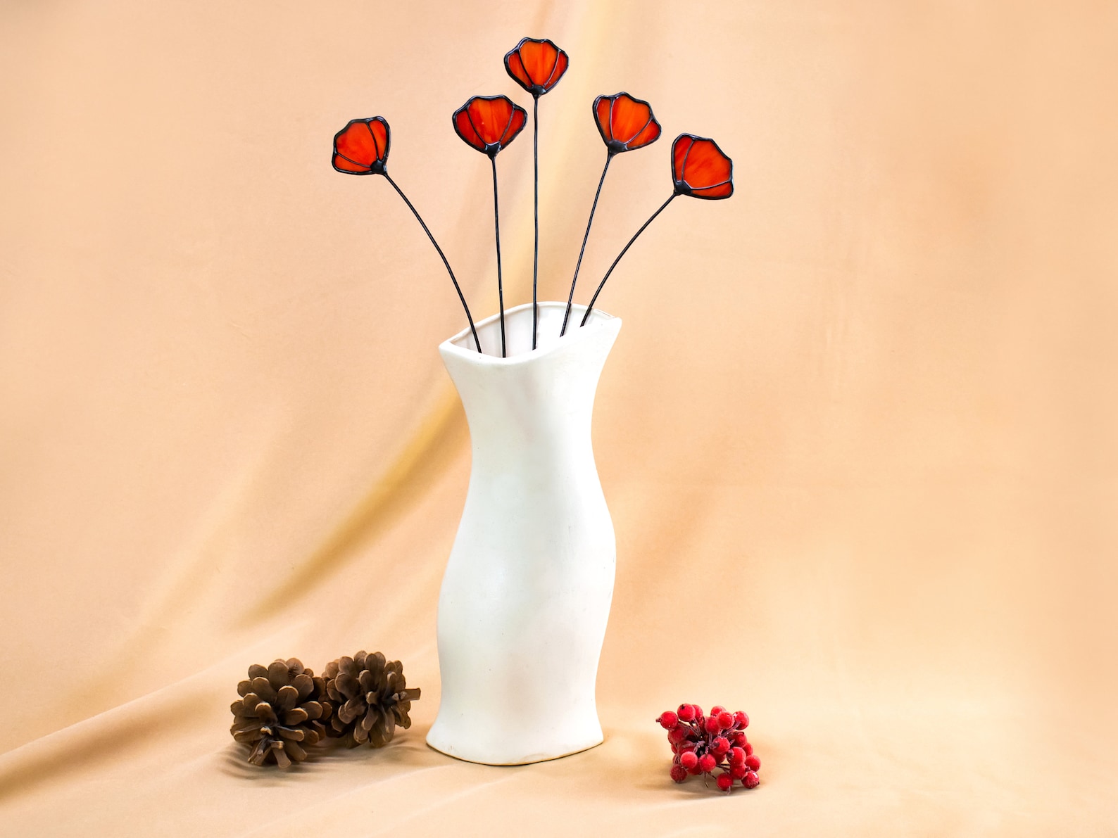 Stained Glass Red Flower on a Stem - Single Branch - Etsy