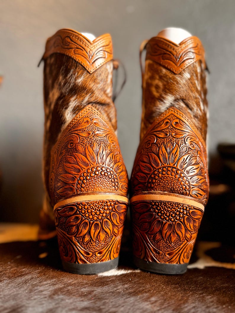 Hand Tooled Cowhide Boots exact Boots in Photo Will Be Sent - Etsy