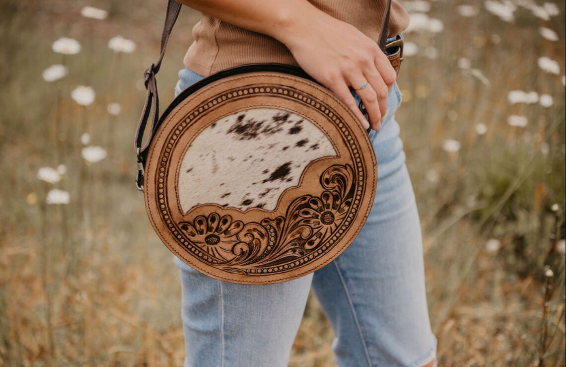 Canteen Style Tooled Cowhide Bag - Etsy
