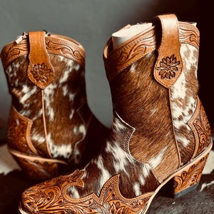 Hand Tooled Cowhide Boots exact Boots in Photo Will Be Sent - Etsy