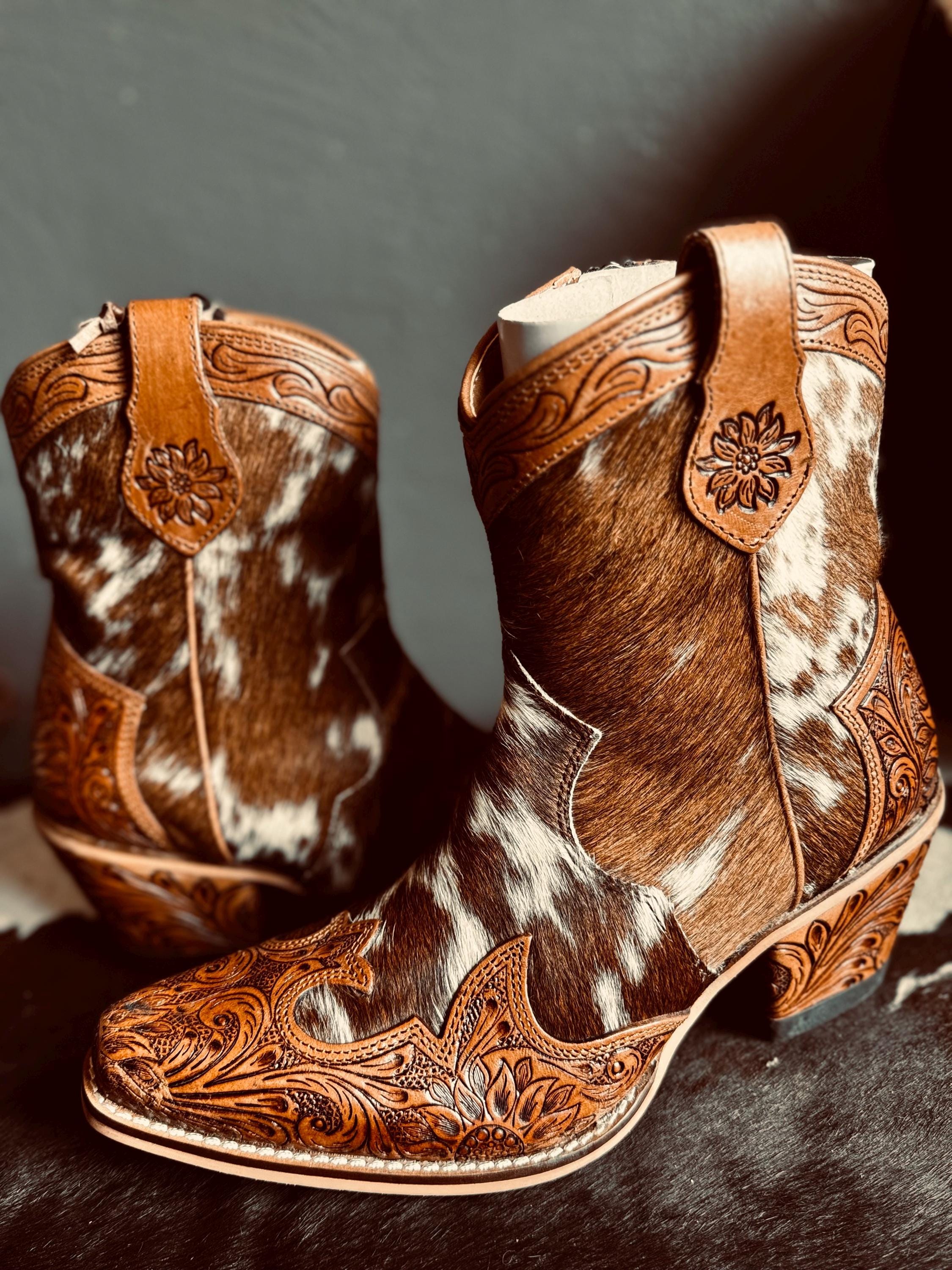 Hand Tooled Cowhide Boots exact Boots in Photo Will Be Sent - Etsy
