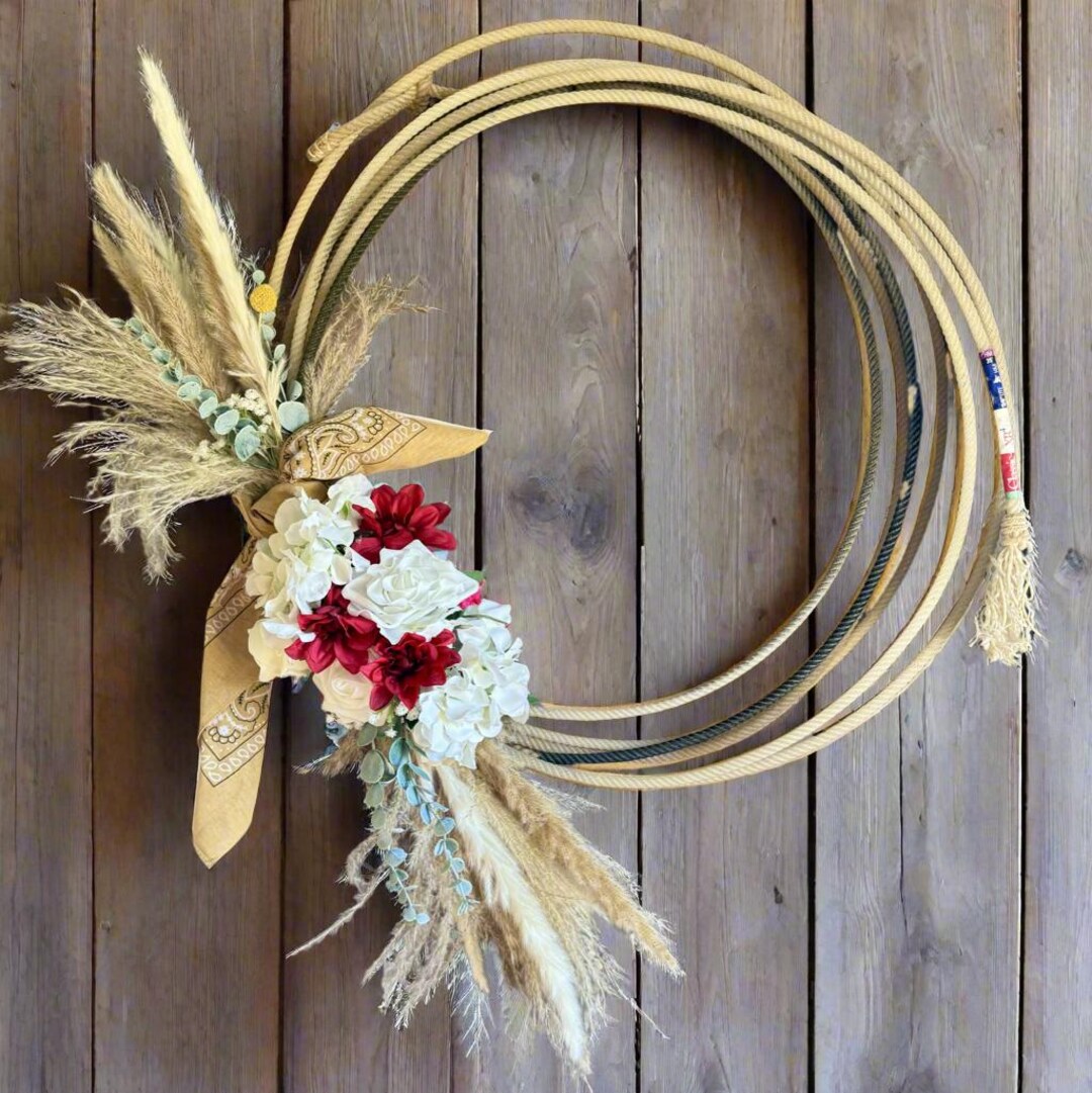 Cowboy Lasso Rope Wreath- White Flowers - Etsy