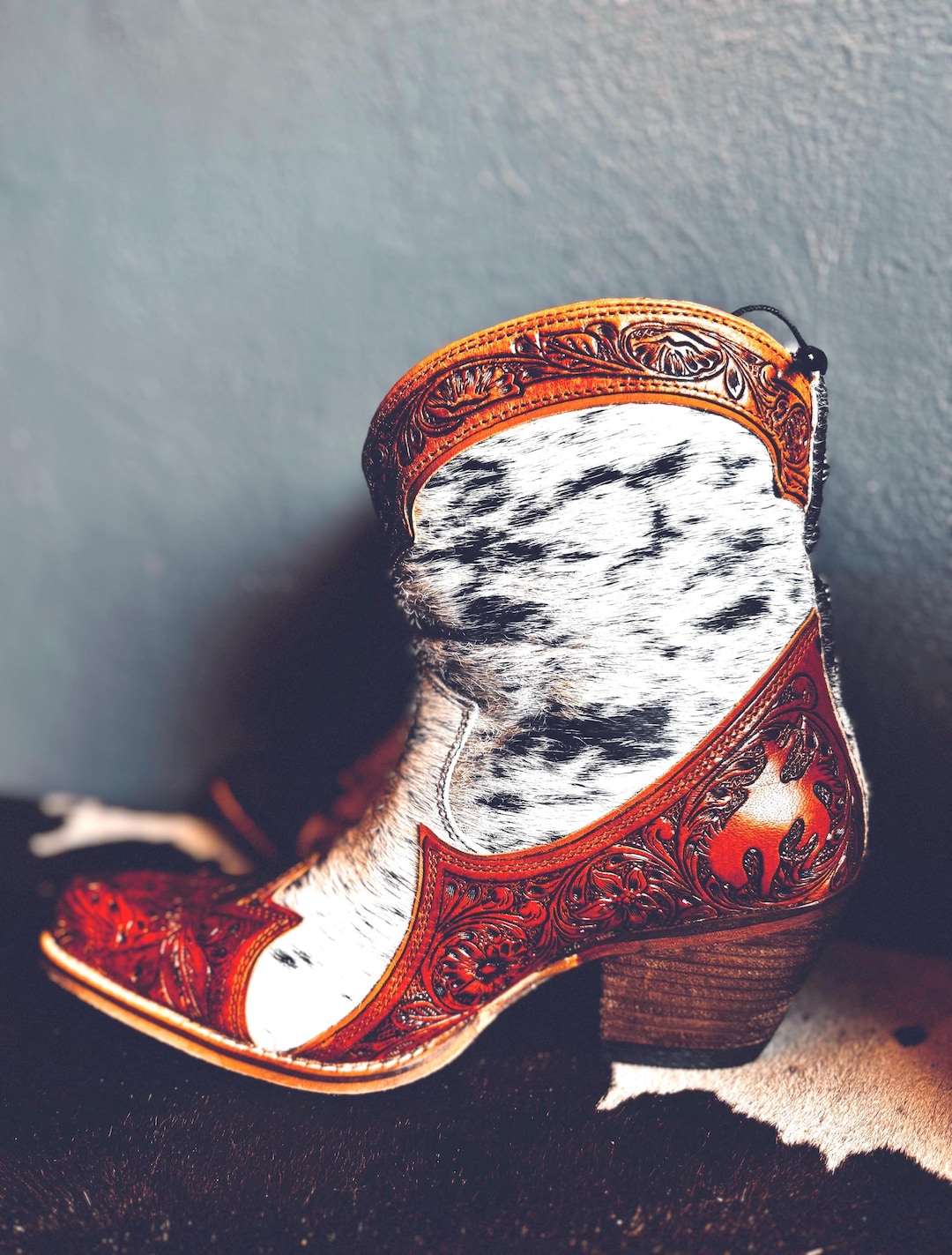 Tooled Bronc Cowhide Boots Size 8 (exact Pair ) - Etsy