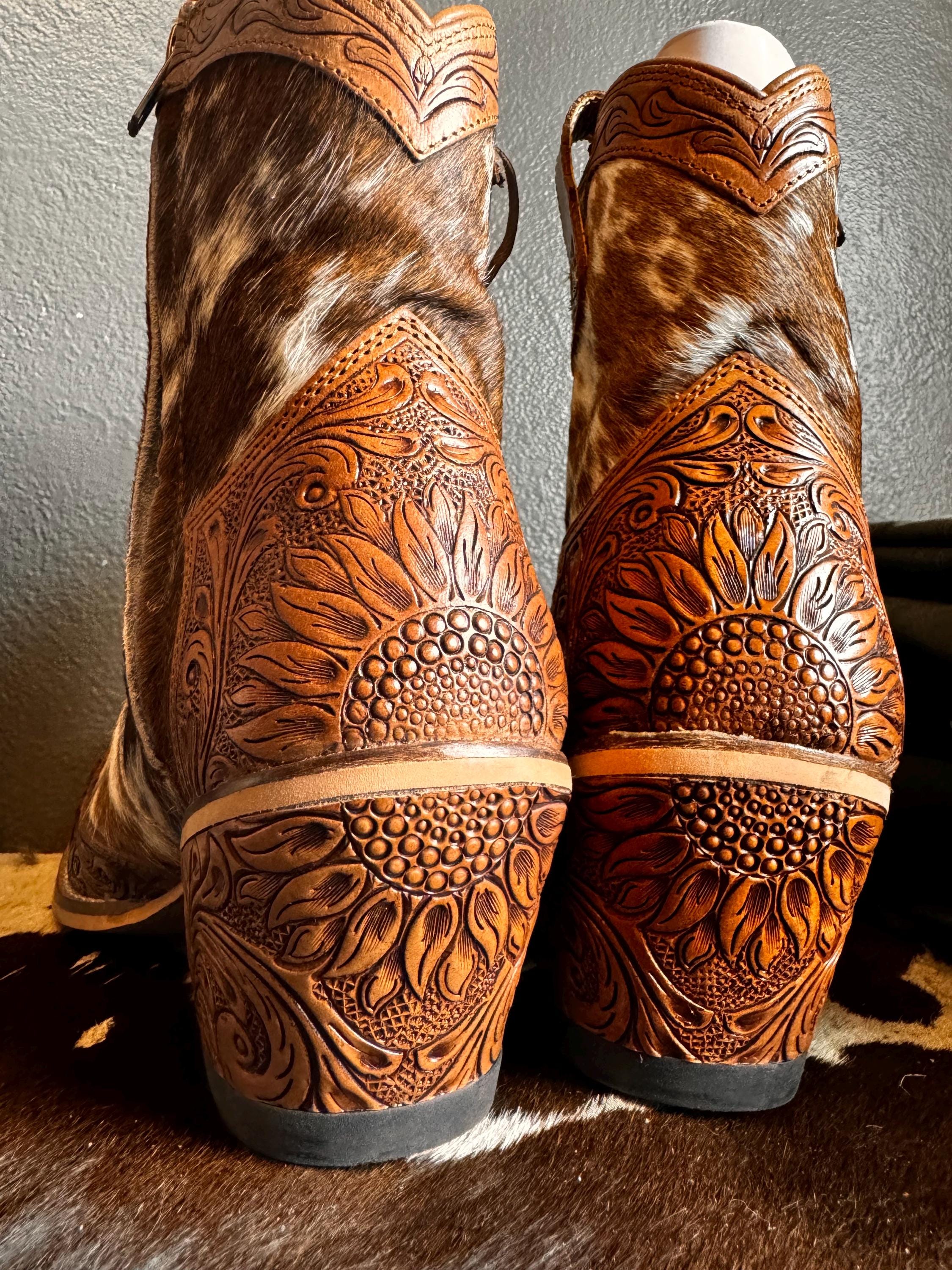 Hand Tooled Cowhide Boots exact Boots in Photo Will Be Sent - Etsy