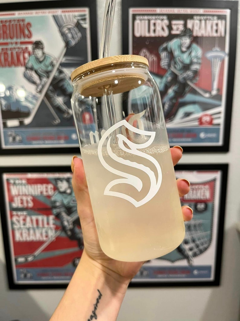 Seattle Kraken 20 Oz Glass Cup W/bamboo - Etsy