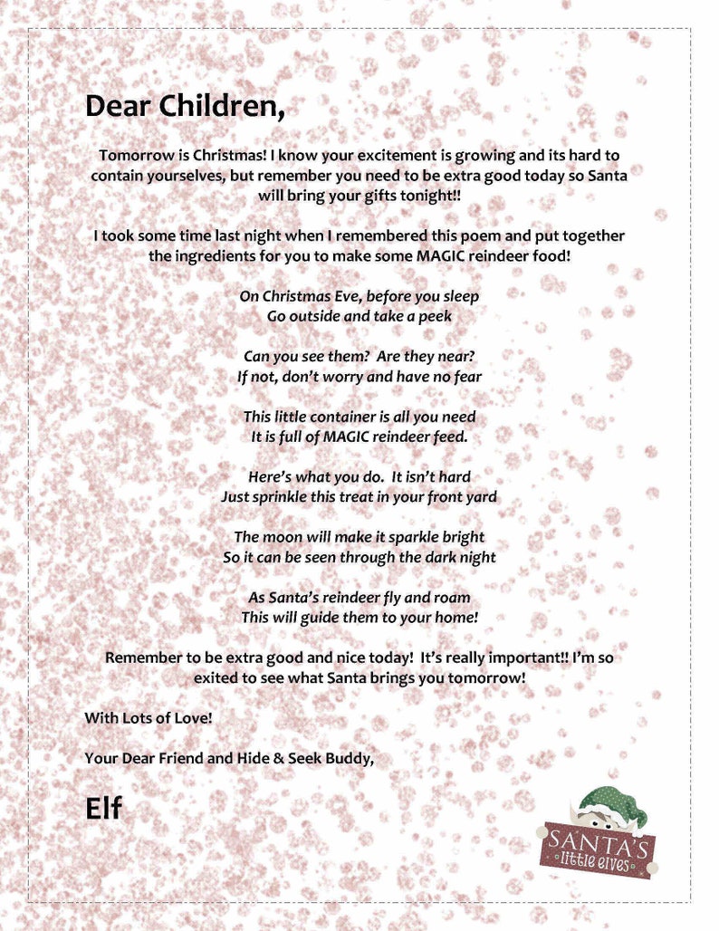 Reindeer Food Poem Letter From Elf - Etsy