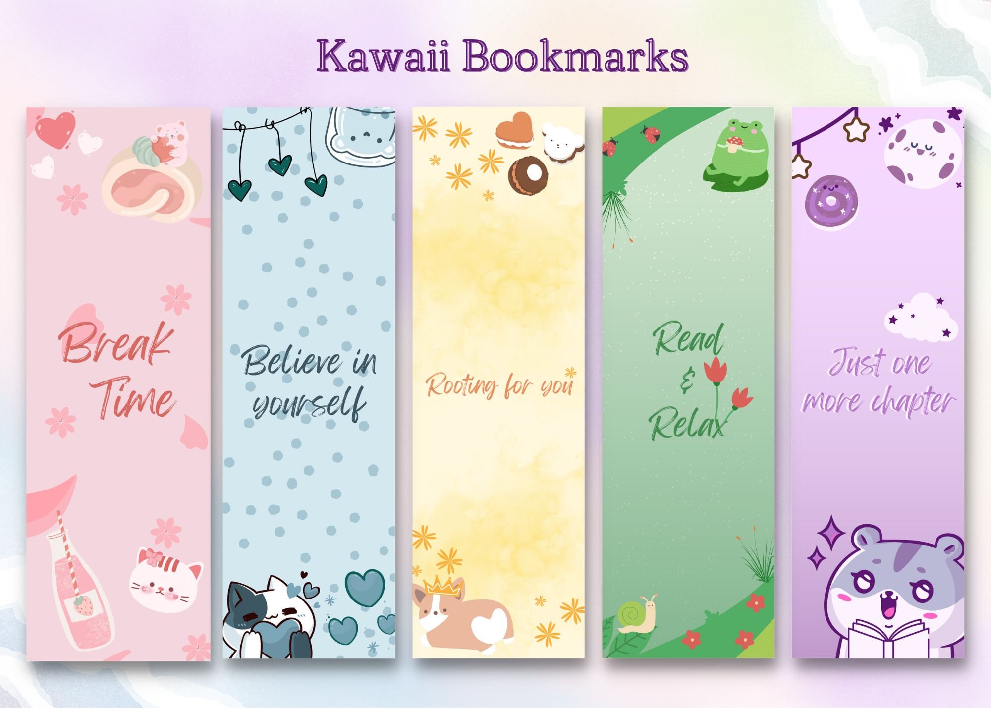 Printable Kawaii Bookmarks, Instant Digital Download, Bookmarks for ...