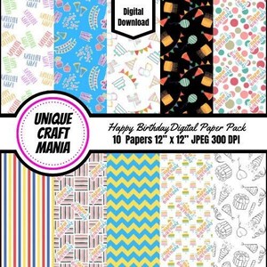Happy Birthday Digital Paper, Party Colors, Birthday Party, Paper Pack ...