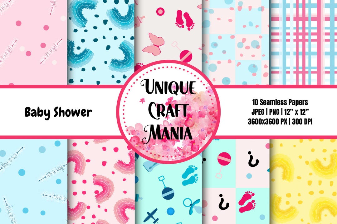 Baby Shower Digital Papers, Baby Shower Scrapbook Paper, Backgrounds ...