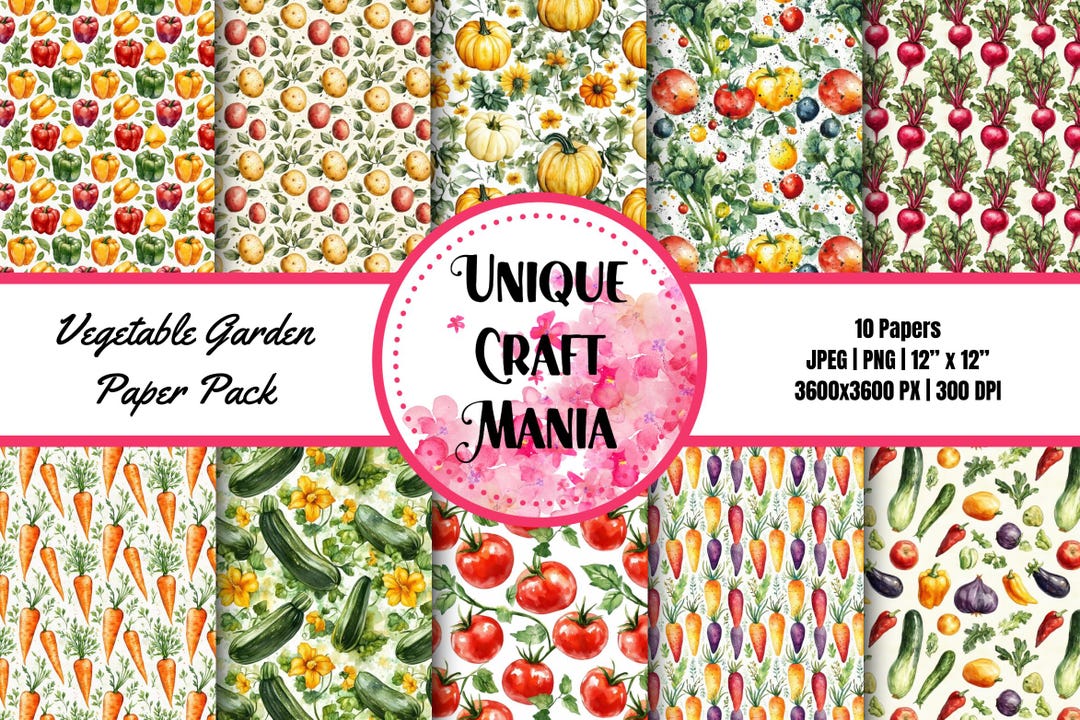 Vegetable Garden Digital Paper Pack, Veggie Scrapbook Paper (JPEG & PNG ...