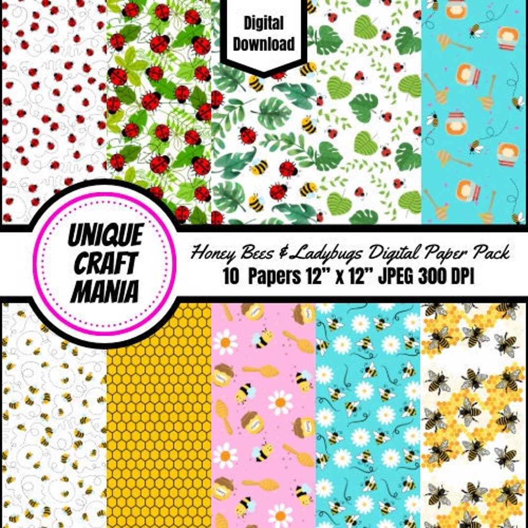 Ladybug Digital Paper, Honey Bee Digital Paper, Honey Comb, Paper Pack ...