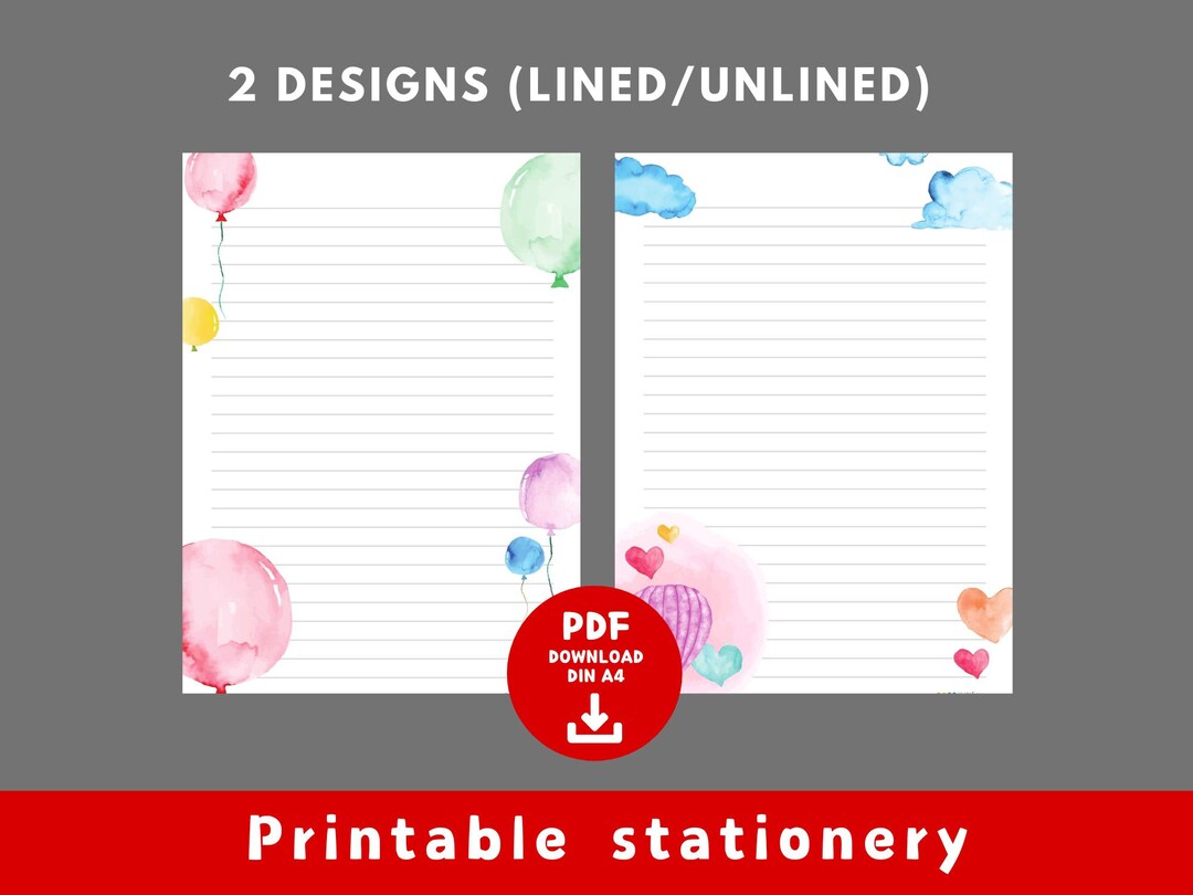 Watercolor Printable Stationery Set, Sweet and Beautiful Stationery ...