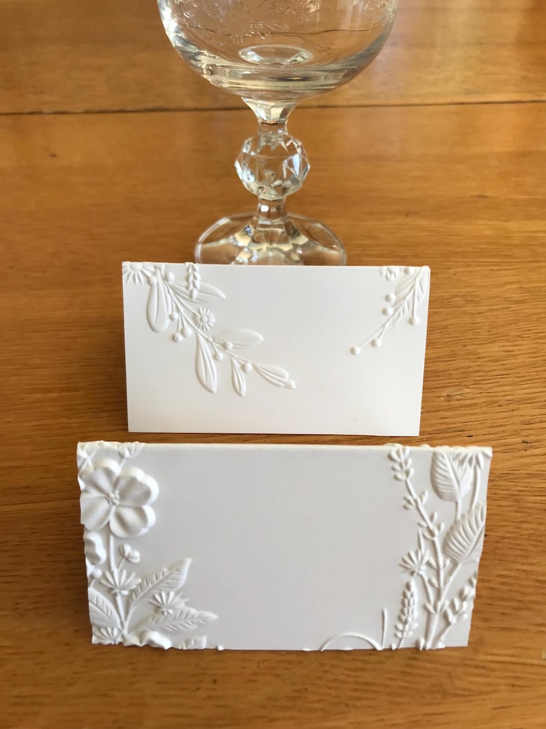 Wedding, Floral Embossed, Name Place Cards, Tent Style! - Etsy