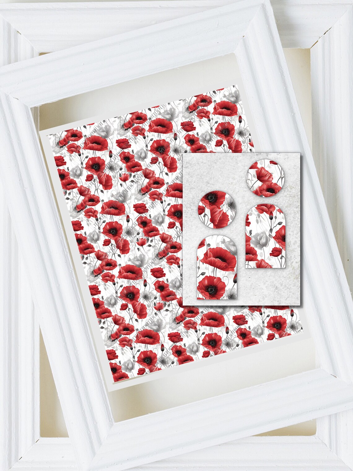 Watercolor Red Poppies Paper Transfer Sheet: Polymer Clay Image (4”x 5 ...