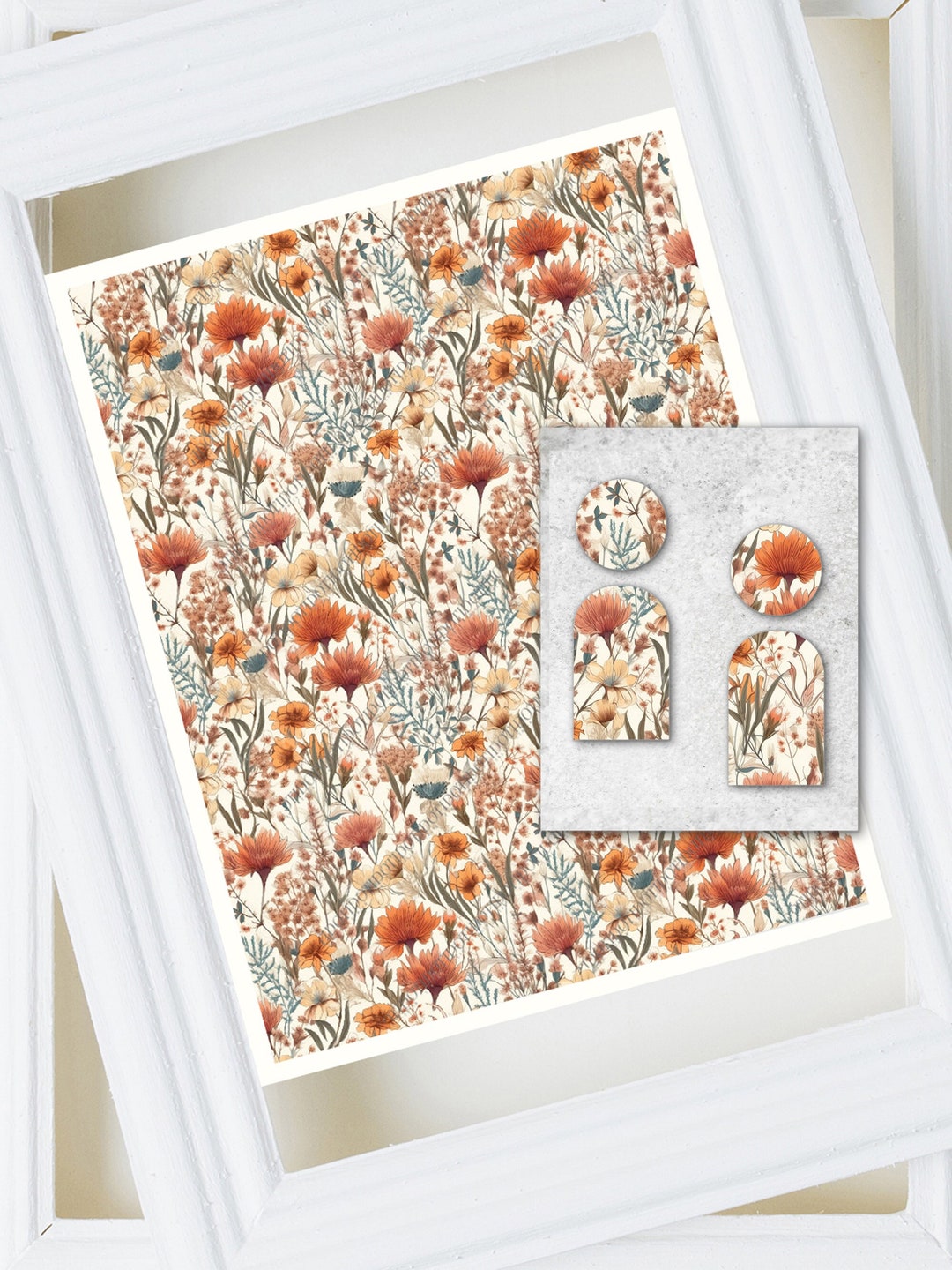 Wheat Field Flower Transfer Sheet: Brown & Gold Polymer Clay Jewelry - Etsy