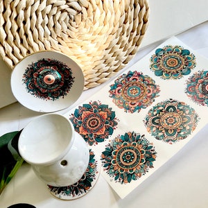 Mandala Drink Coasters Transfer Sheet Set of 6 | Clay Transfer Sheets | Trinket Dish | Water ...