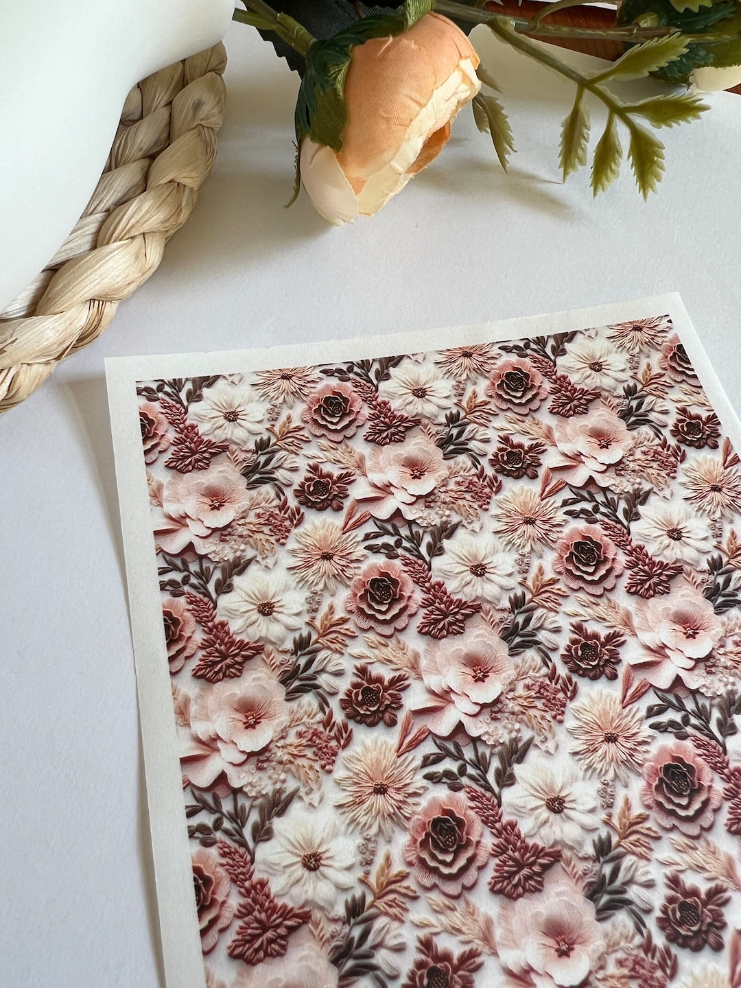Antique Pink Floral Transfer Sheets | White an Pink Flower ...