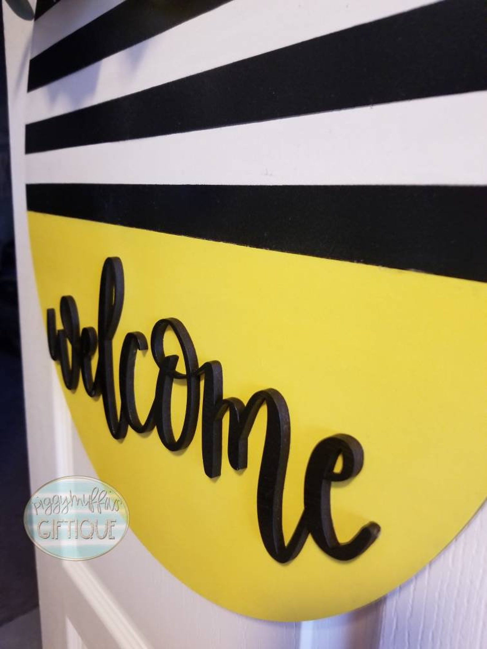 Welcome Door Hanger Yellow Door Hanger Striped Door Hanger - Etsy