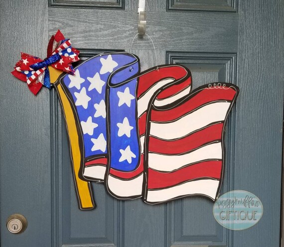 American Flag Door Hanger America Memorial Day Fourth of - Etsy